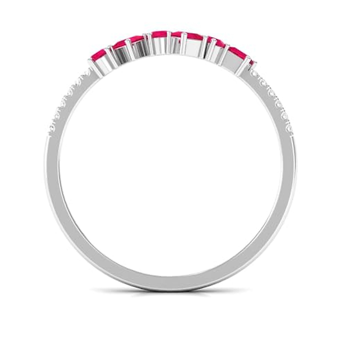 Rosec Jewels Princess and Round Ruby Minimal Eternity Anniversary Band Ring for Women, Aaa Quality, 14K White Gold, Size:US 7.00