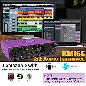 USB Audio Interface for PC-Kmise 2i2 Audio Equipment Computer Recording Sound Card,High Compatibility,Studio Quality Recording for Live Streaming Podcasting