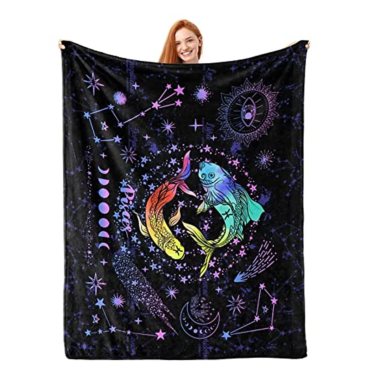 Pisces Constellation Blanket Zodiac Sign Throw Blanket Astrology Flannel Throw Blanket Constellation Gifts Blanket for Women Men 60"X50"