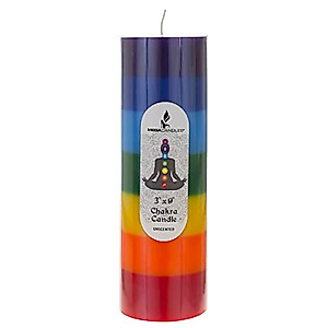 Mega Candles 3 pcs Unscented Multi Color Chakra Round Pillar Candle, Hand Poured Premium Wax Candles 3 Inch x 9 Inch, Cotton Wick, Positive Energy, Meditation & Relaxation