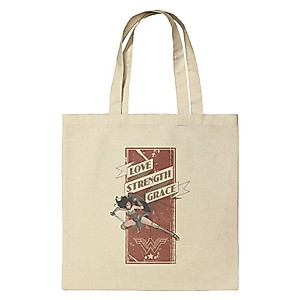GRAPHICS & MORE Wonder Woman Movie Love, Strength, Grace Grocery Travel Reusable Tote Bag