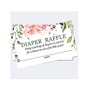 Set of 50 Pink Floral Watercolor Diaper Raffle Cards, Diaper Raffle Cards for Baby Shower, Diaper Raffle Tickets for Girl