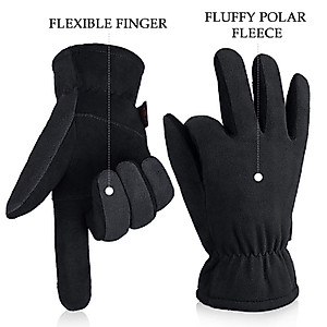 OZERO Mens Womens Winter Gloves for Cold Weather Waterproof Wind Resistant Deerskin Leather Insulated Work Glove for Driving Cycling Hiking (Black)