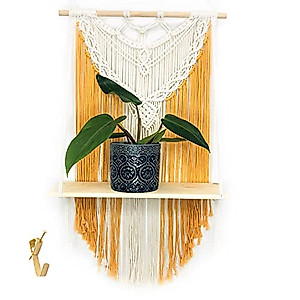 PlanterSam Wall Hanging Floating Macrame with Removable Shelf - 100% Cotton Macrame Hanger Shelf for Indoor Plants - Plant Hanger for Aesthetic Room Decor Included Hardware (Orange)
