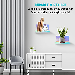 4 Pack Rainbow Iridescent Acrylic Floating Shelves for Wall Mounted - Durable Floating Shelf, Space Saving Display for Dazzling Home Decor, Living Room, Bedroom, Bathroom, Kitchen, Office & Kids Room
