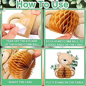 Hiboom 8 Pcs Bear Baby Shower Honeycomb Centerpieces Bear Baby Shower Party Supplies Bear Baby Shower Decorations Party Centerpieces Paper Fan Table Topper Honeycomb for Birthday Wedding Party