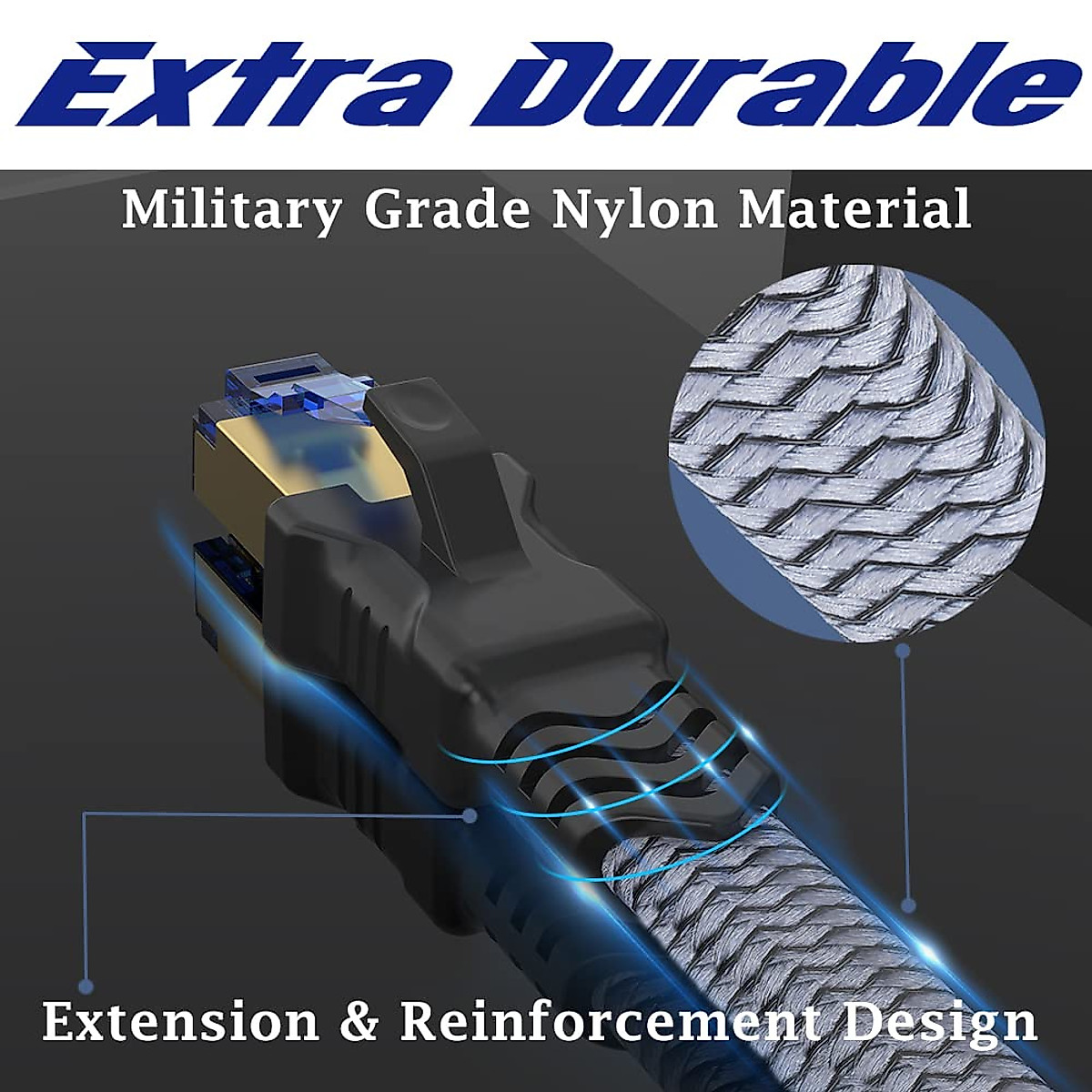 Cat 8 Ethernet Cable 30 ft, Fastest Cat8 Internet Network Cable High Speed 2000Mhz 40Gbps S/FTP RJ45 Cables for Gaming/PS4/5/Modem/Router, Braided Heavy Duty LAN Cable Shielded in Wall/Indoor&Outdoor