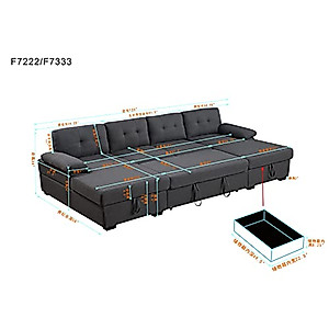 Moxeay Lifestyle Sectional Sofa Set Pull Out Couch U Shaped Sectional Couch with Storage Chaise Modular, Dark Grey