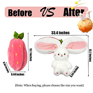 YOUBLEK Bunny Stuffed Animal,Strawberry Reversible Cuddle Bunny Plush Doll with Zipper Cute Soft Rabbit Toys Pillow for Kids and Adults Easter Bunnies Plushies Gifts (Strawberry, 7.09 inches)