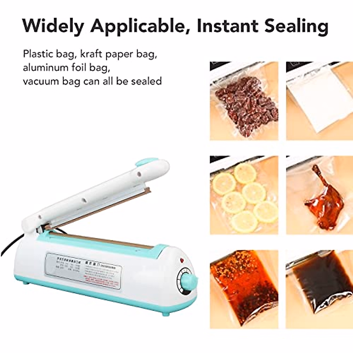 Manual Bag Sealer, Manual Bag Sealer Length 200mm Easy to Use Wide Compatibility 210W Pulse Fast Heating for Kitchen (US Plug 110V)