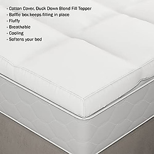 Down Mattress Topper- Queen Size-4” Gusset Duck & Down Filled Featherbed with Cotton Cover-Plush Pillow Top for Extra Cushion & Support by Lavish Home White