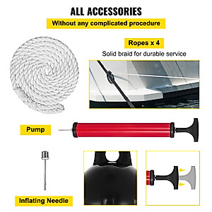 VEVOR Mophorn Ribbed Twin Eyes Boat Fender Black Boat Fender Bumper Pack of 4 and Pump to Inflate (Black, 8 x 27 inches)