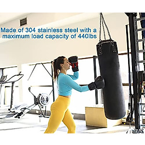 2 Pack Hanging Chair Chain with 4 Carabiners, 440LB Capacity Hanging Kits Heavy Duty Hanging Chair Hardware for Hammock Swing Hanging Chair Punching Bags Sandbag Indoor Outdoor Yoga Gym (Black)