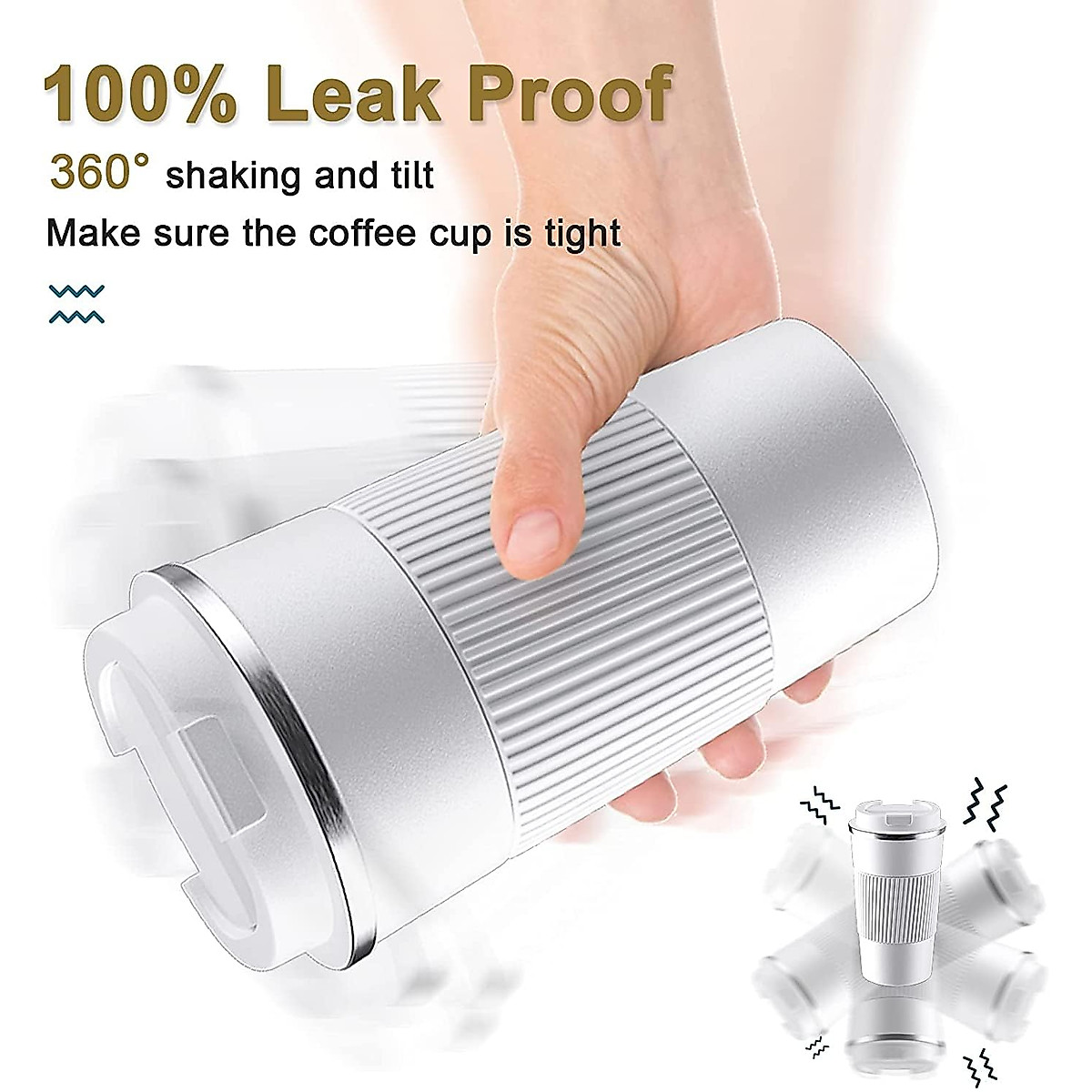 Travel Coffee Mug Spill Proof Leakproof 12 oz Insulated Coffee Mug with Screw Lid, Stainless Steel Vacuum Tumbler Reusable Thermal Coffee Cup to go for Hot and Cold Drinks -380ml, White