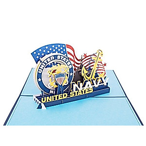Aitpop 3D half-Handcrafted Patriotic Pop Up Navy Greeting Thank You Card with thick stikers - Perfect for Retirement, 4th of July ,for Birthday, for Valentine's Day, for Mothers Day, Spring, Fathers Day, Graduation, Wedding, Anniversary