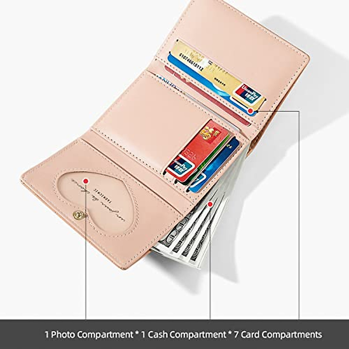 Small Wallets for Girls Cute Bear Print Wallet Small Tri-folded Wallet Cash Pocket Card Holder ID Window Purse for Women (Beige)