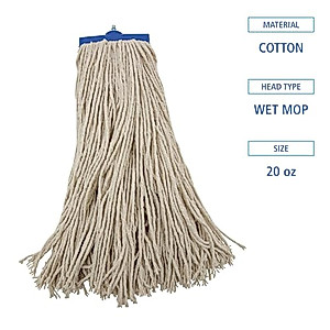 Boardwalk BWK720C 20 oz. Economical Lie-Flat Cotton Fiber Mop Head - White (12/Carton)