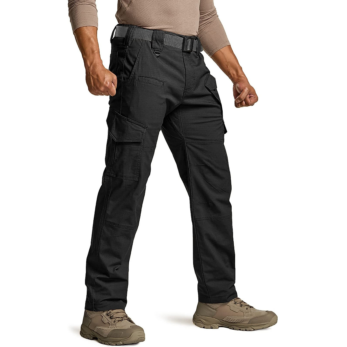 CQR Men's Flex Ripstop Tactical Pants, Water Resistant Stretch Cargo Pants, Lightweight EDC Hiking Work Pants, Dura Flex Mag Pocket Black, 40W x 34L