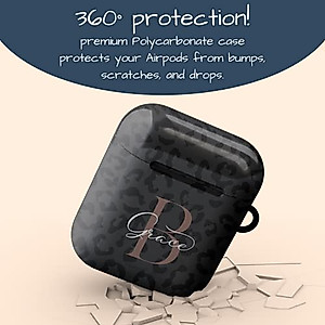 Artisticases Custom Leopard Monogram Initial Case Designed for AirPods Gen 1 & 2 / AirPods Pro Case, Cute Personalized Name Speckled Hard Cover with Free Keychain - Black