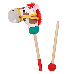 Battat – Classic Hobby Horse – Plush Stick Horse – Wooden Pole & Sensory Textures – Realistic Sounds – 2 Years + – Pony Pal