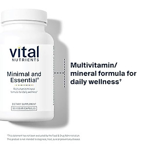 Vital Nutrients Minimal and Essential Multivitamin | Vegan One per Day Multi-vitamin, Mineral and Antioxidant Supplement* | Gluten, Dairy and Soy Free | Non-GMO | 90 Capsules