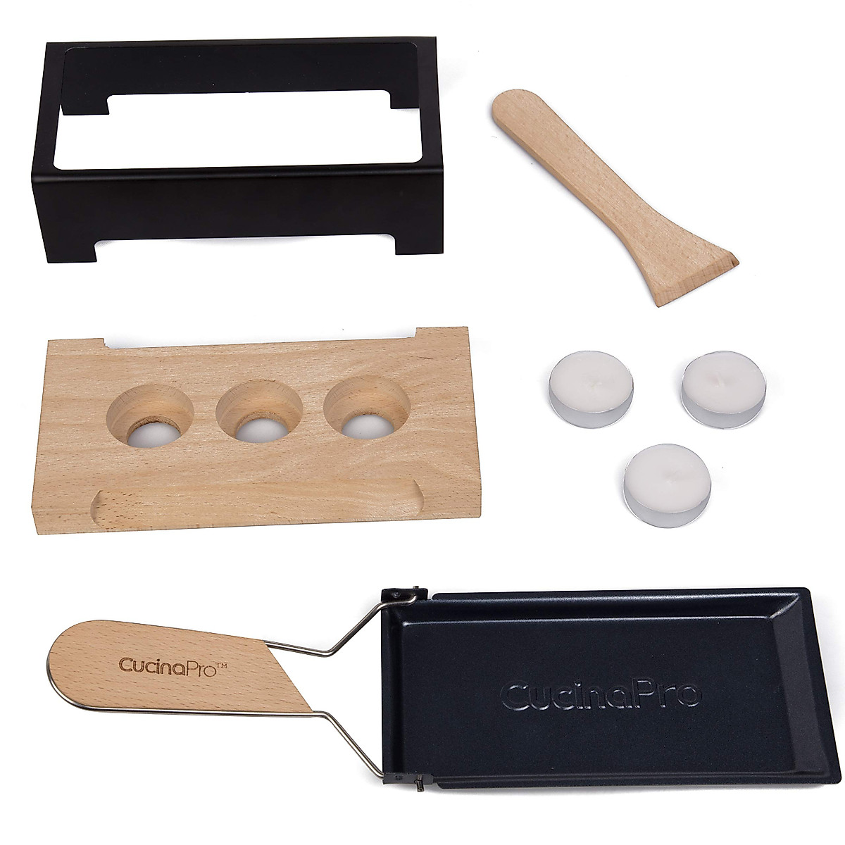 Cheese Raclette w Foldable Handle- Candlelight Cheese Melter Pan w Spatula and 3 Tea Light Candles - Melts in Under 4 Minutes, Small Portable, Great for Dinner Parties, Appetizers, Housewarming Gift