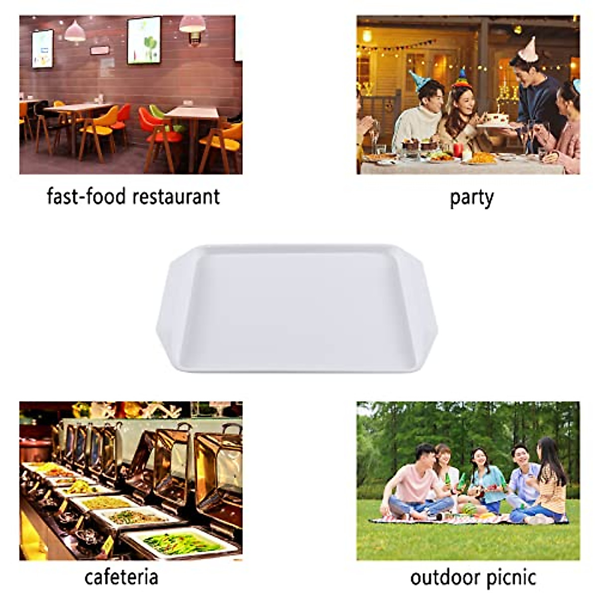 Jekiyo White Rectangular Plastic Fast Food Serving Tray, Set of 6