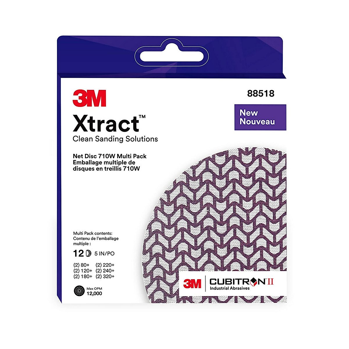 3M Xtract Net Disc 710W, 5 in, 12 Piece Multi-Pack Hook and Loop Sanding Discs, 80+, 120+, 180+, 220+, 240+, 320+, Virtually Dust-Free, Assorted Grades, 88518