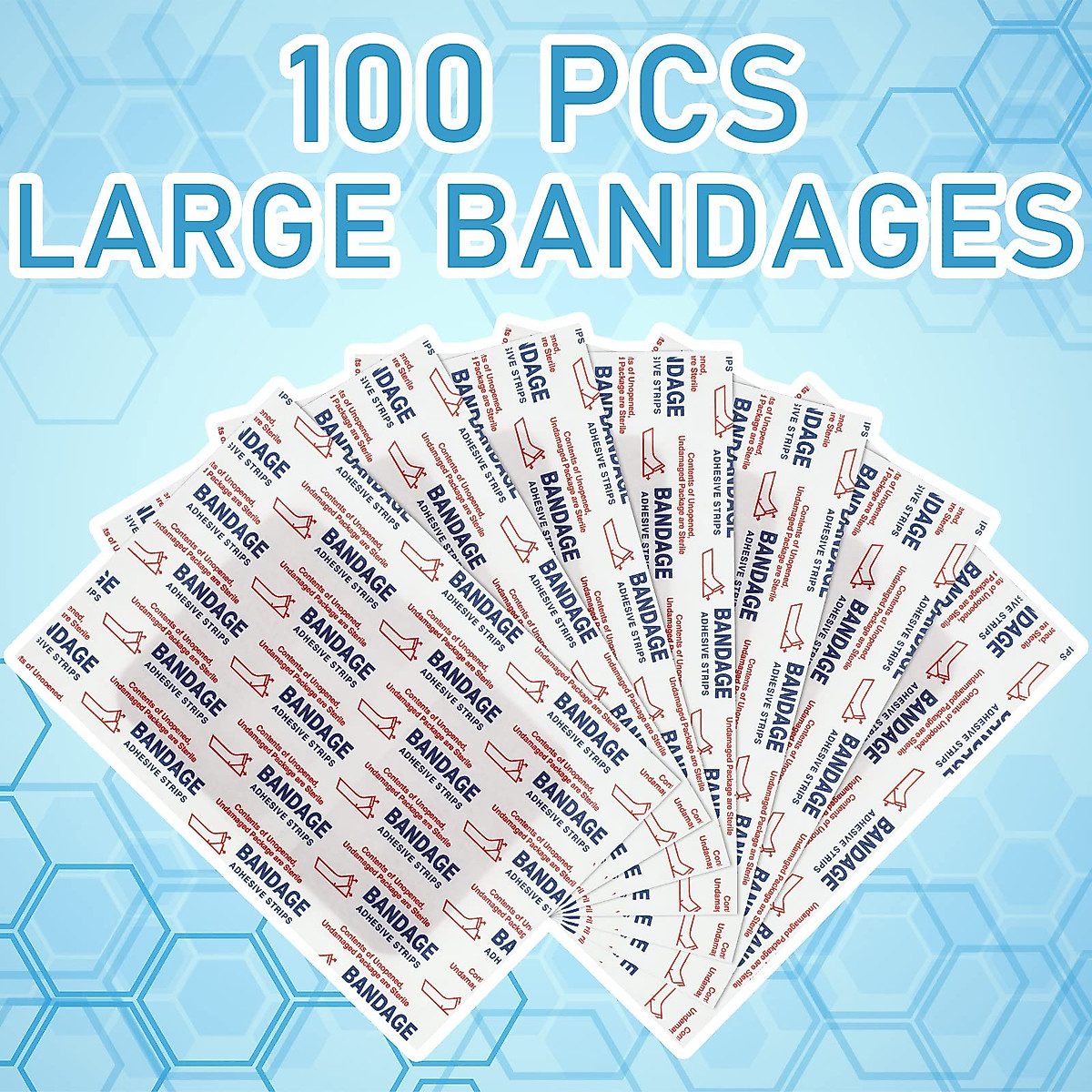 Marsui Large Bandages 3 x 4 Inch Wound Care Flexible Adhesive Bandages Latex Free Fabric Bandages for Care and Protect Wounds Large Size for First Aid Wound Care Assorted Bandages (100 Pcs)