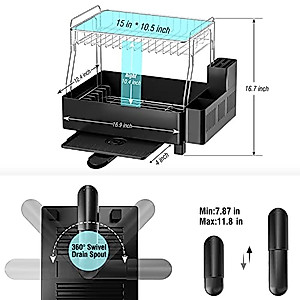 Klvied Dish Rack with Swivel Spout, 2 Tier Drying Rack for Kitchen Counter, Large Dish Drying Rack with Drainboard, Dish Strainers for Kitchen Counter, 304 Stainless Steel Dish Drying Rack, Black