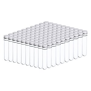 PATIKIL 200Pcs 45ml Plastic Test Tube with Screw Caps, 140x25mm Tubes Aluminum Lid, for Scientific Experiments Party Decoration Candy Bead Storage Bath Salt