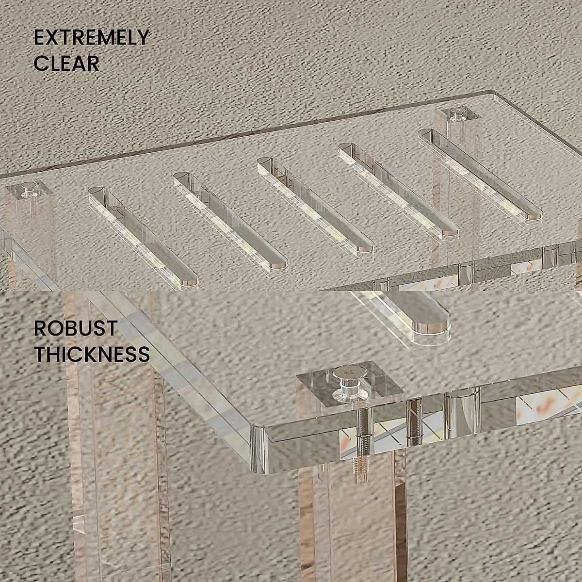 GOIOOIA Acrylic Shower Bench for Inside Shower 10.04" D X 15.55" W X 16.14" H, Heavy Duty (Hold Up to 300lbs) Bathroom Shower Stool with Storage Shelf, for Shaving Legs & Spa, Waterproof Non-Slip