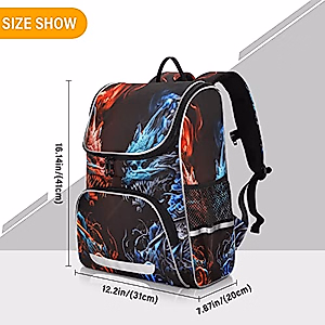 ODAWA Red Blue Dragon School Backpacks for Boy Kids Large Capacity Bookbags with Chest Strap for School and Travel