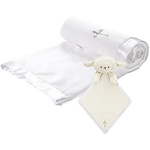 Panelee 2 Pcs Baptism Gifts Baptism Baby Christening Blanket with Embroidered Cross Baby Blessings Lamb Security Blanket Baby for First Communion, Christening, Baby Baptism Gifts Baby Showers