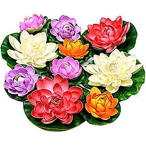 ZAUGONTW Artificial Floating Foam Lotus Flower with Water Lily Pad, Realistic Ornanment Perfect for Home Outdoor Patio Pond Aquarium Wedding Party Decorations, 10PCS