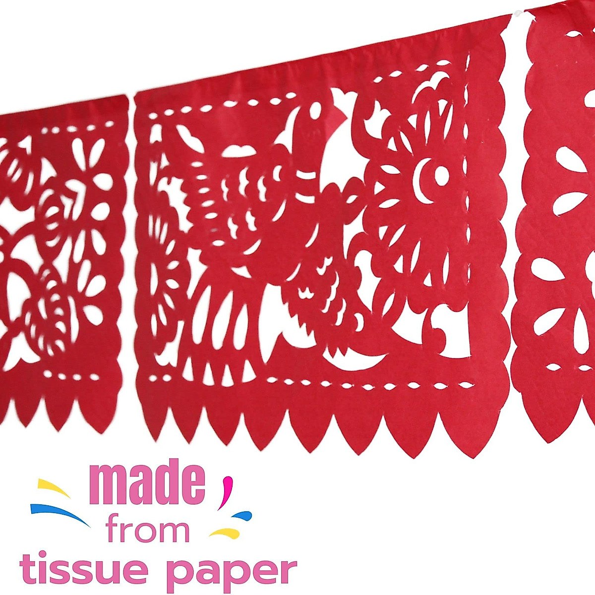 Red Papel Picado Flags, Fiesta Party Decoration, Mexican Paper Banner, Garland, Bunting, Streamers for Birthday Parties, Baby Showers, quinceaneras, Bridal Shower, Engagement Weddings 5 pk | 60ft