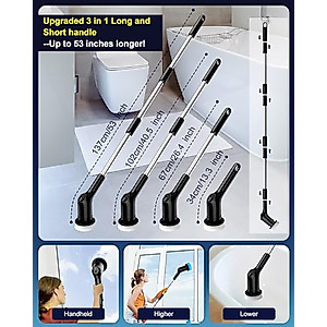 Electric Spin Scrubber, Upgraded Cordless Cleaning Brush, 2 Speeds (Up to 450 RPM), 3 Replaceable Brush Heads, 53inch Adjustable & Detachable Handle - Perfect for Bathroom, Tub, Tile, and Floor