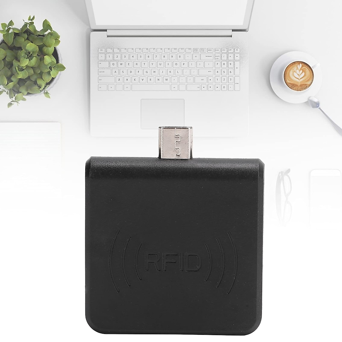 Portable Phone UHF RFID Handheld Writer and Reader, High Frequency ID Reader for Smartphone With Micro USB (Black)