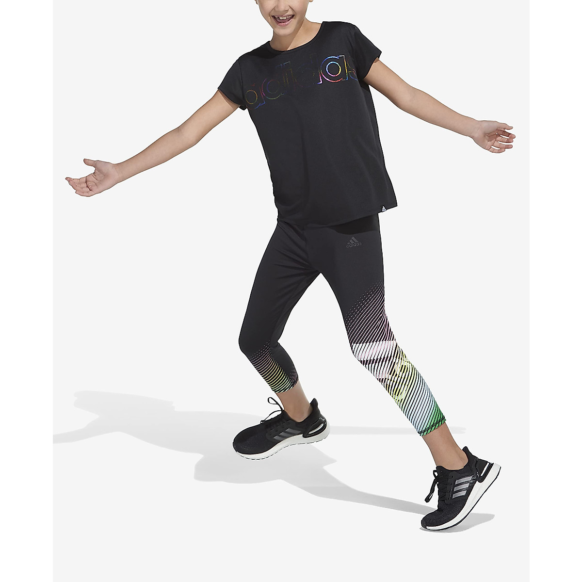 adidas Girls' AEROREADY Innovation Graphic 7/8" Tights, Black with Multicolor, 6