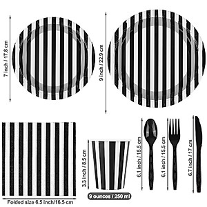 durony 113 Pieces Black and White Striped Party Supplies Table Decorations Includes Paper Napkins Cups Plates Knives Forks Spoons Tablecloth Disposable Tableware Set for Birthday Graduation Wedding
