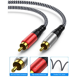 Larxavn RCA Cables, Hi-Fi Sound, Nylon Braided, Shielded RCA Audio Cable for Home Theater, HDTV, Amplifiers, Speakers- 5 Feet