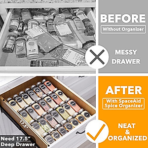 SpaceAid Bamboo Silverware Drawer Organizer with Labels (Natural, 6 Slots) Spice Drawer Organizer with 28 Spice Jars