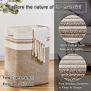 OIAHOMY Laundry Hamper-Laundry Basket,Tall Cotton Storage Basket with Handles,Decorative Blanket Basket for Living room,Collapsible Large Basket for Toys,Pillows,Clothes-16x13x22in-Yellow variegated