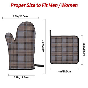 4pcs Oven Mitts and Pot Holders Set Outlander Fraser Tartan Plaid Heat Resistant Oven Gloves Non-Slip Hot Pads for BBQ Cooking Baking