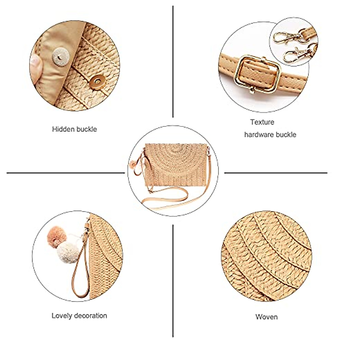 QRZEK Straw Crossbody Bag Straw Shoulder Bag Casual Beach Straw Handmade Bag for Women