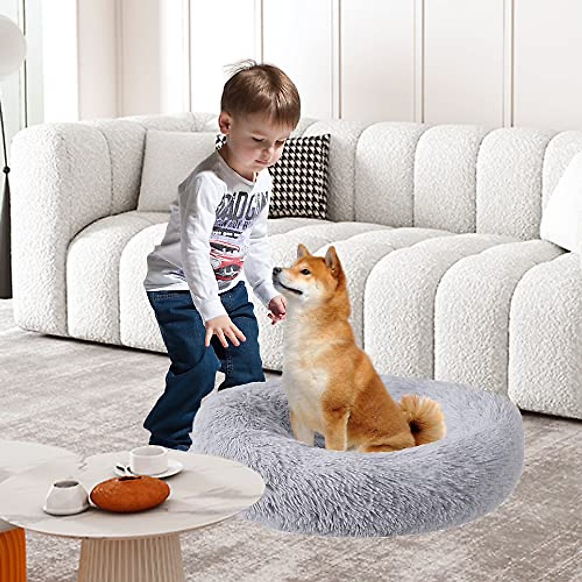 Waterproof Dog beds for Medium Dogs, Calming Anti Anxiety Cat Beds, Round Fluffy Faux Fur Plush Cozy - Confortable & Warm Donut Washable Pet Bed (16"/20"/24"/27"/36")
