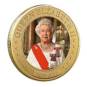 Naysku Queen Elizabeth II Commemorative, 1926-2022 Queen of England Collection Souvenir Coin, Uncirculated Coin in Memory of Her Majesty of The United Kingdom Souvenir Memorabilia Souvenir Gifts