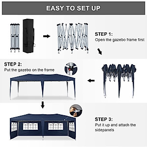 TUKAILAI 10' x 20' Pop Up Gazebo Marquee, Anti-UV Party Wedding Tent Event Shelters with 6 Removable Sidewalls & Carry Bag, Heavy Duty Instant Canopy for Outdoor Camping Garden Patio (Blue)