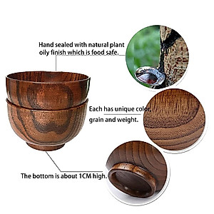 Jaquiain 6 Pcs Wood Bowls Serving for Rice, Soup, Dip, Coffee, Tea, Decoration Wooden Salad Bowl Kitchen Cutlery Set