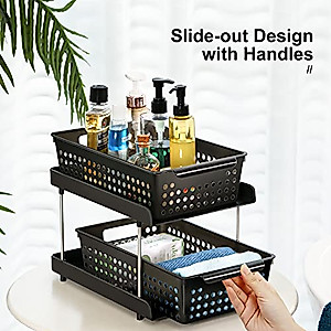 Aupmeka Kitchen Organizer 2 Tier Under Sink Storage and Organizer for Pantry, Cabinet, Cupboard, Fridge- Bathroom Sink Pull-Out Drawer Organizer